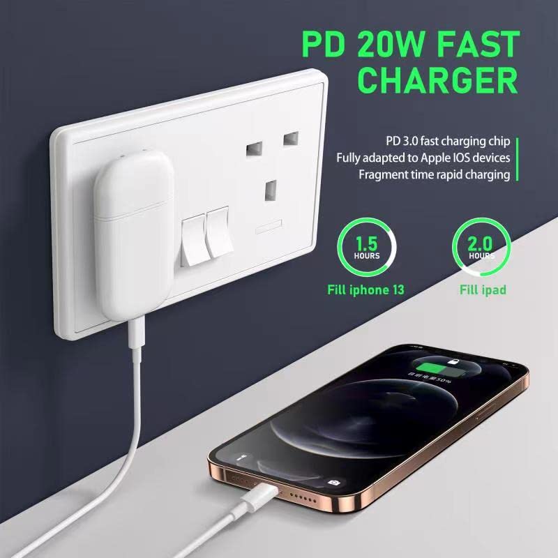 iPhone 13 12 Fast Charger,【Apple MFi Certified】 20W Type C Wall Charger Ultra Slim Portable Travel Power Adapter with 6FT USB C to Lightning Cable for iPhone 13/12/12 Pro Max/11/Xs/XR/X, iPad, AirPods