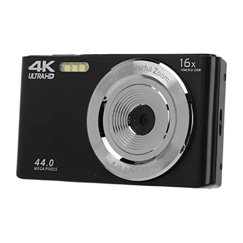 4K 44MP Digital Camera, HD Vlogging Camera with 16X Digital Zoom and 2.8in LCD Screen, Anti Shake Rechargeable Mini Compact Camera for Kids Teens Adult Beginner (Black)