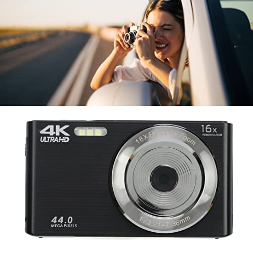 4K 44MP Digital Camera, HD Vlogging Camera with 16X Digital Zoom and 2.8in LCD Screen, Anti Shake Rechargeable Mini Compact Camera for Kids Teens Adult Beginner (Black)