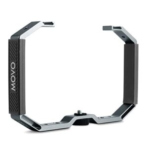 movo spr/cr-5 metal cage rig stabilizer for mirrorless camera, dslr, smartphone – dual-grip handheld camera rig – two hand stabilizer for video and film shoots, sports videography, vlogging, and more