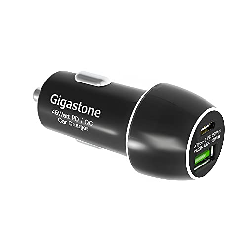 Gigastone USB C Car Charger 45W/6A Fast Car Charger Adapter, PD3.0 & QC3.0, Dual Port, Super Mini, Compatible with iPhone 14,13,12,11,X,SE,8, Samsung Galaxy S22,S21, Note, Google Pixel, LG, Motorola