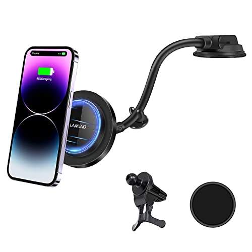 LAMJAD M8 Magnetic Wireless Car Charger, Fast Charging, Compatible for MagSafe Car Charger,iPhone 14/13/12 Series,Air Vent Dashboard Car Mount Phone Holder