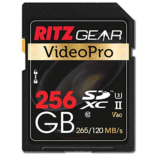 RitzGear VideoPro UHS-II SD Card 256GB SDXC Memory Card U3 V60 A1, Extreme Performance Professional Sd-Card (R 265mb/s 120mb/s W) for Advanced DSLR, Well-Suited for Video, Including 4K,8K, 3D.