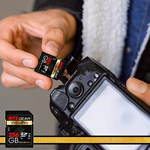 RitzGear VideoPro UHS-II SD Card 256GB SDXC Memory Card U3 V60 A1, Extreme Performance Professional Sd-Card (R 265mb/s 120mb/s W) for Advanced DSLR, Well-Suited for Video, Including 4K,8K, 3D.