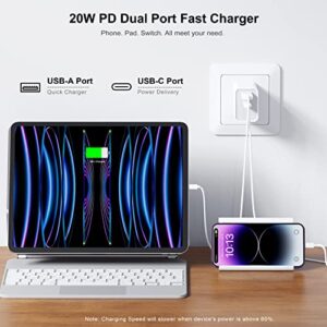 [2 Pack] USB-C Wall Charger, 20W Durable Dual Port QC+PD 3.0 Power Adapter, Double Fast Plug Charging Block for iPhone 14/14 Pro/14 Pro Max/14 Plus/13/12/11, XS/XR/X, Watch Series 8/7 Cube(White)