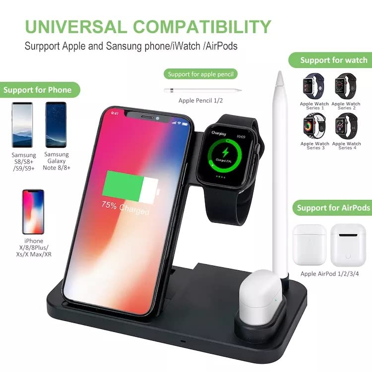 Xagross Desktop Fast Wireless Charging Station 4 in 1 for Phone/Watch/Airpods/Apple Pencil (Back)