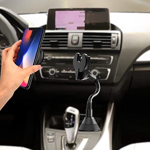 Upgraded Car Cup Holder Phone Mount Compatible with Popsocket Holder Grips, Flexible Gooseneck Car Socket Mount for Phone Expanding Stand, Car Phone Holder Fits iPhone Samgsung and Any Smartphones