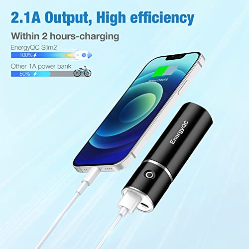 EnergyQC Slim 2 Portable Charger,Ultra-Compact 5000mAh Power Bank External Battery Compatible with iPhone,Samsung Galaxy,Airpods and More-Black