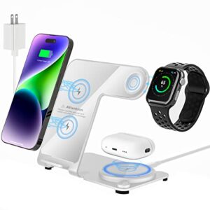 3 in 1 charging station for multiple devices apple – aluminum alloy fast wireless charger stand for iphone 14/13/12/11/pro/max/xs/xr/x/8/plus, for apple watch 7/6/5/4/3/2/se, for airpods 3/2/pro