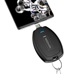 keychain portable charger for android, mini power emergency pod ultra-compact usb-c power bank external fast charging battery pack, 1600mah key ring type c cell phone charger for samsung and more