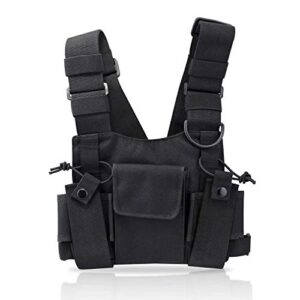 abcgoodefg radio chest harness chest front pack pouch holster vest rig for two way radio walkie talkie(rescue essentials) (black)