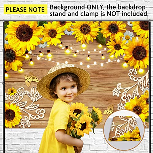 Sunflower Backdrop, Sunflower Birthday Party Decorations Photo Backdrops for Photography 7x5ft, Girls Baby Shower Butterfly Rustic Wood Back Drops Background for Photoshoot Banner Booth Props Picture