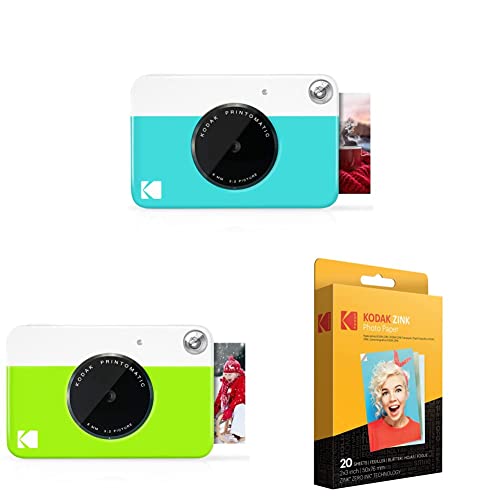 Kodak Printomatic Digital Instant Print Camera (Blue) & Printomatic Digital Instant Print Camera (Green) & 2"x3" Premium Zink Photo Paper (20 Sheets)