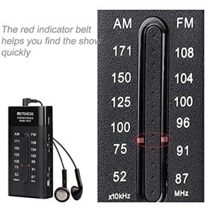 Retekess TR107 Pocket Radio AM FM, Portable Radio with Headphones, AAA Battery Operated, FM Stereo and Bass Boost, Ideal for Walking, Jogging(Black)