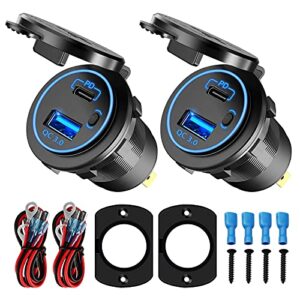 2 pack 12v usb outlet, u48w usb c car charger socket dual usb outlet pd & qc 3.0 car socket with on off switch fast car charger for car, boat, marine, bus, truck, golf cart, rv, motorcycle