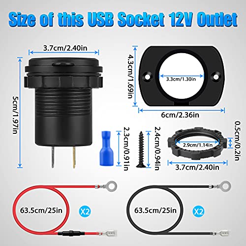 2 Pack 12v USB Outlet, U48W USB C Car Charger Socket Dual USB Outlet PD & QC 3.0 Car Socket with ON Off Switch Fast Car Charger for Car, Boat, Marine, Bus, Truck, Golf Cart, RV, Motorcycle