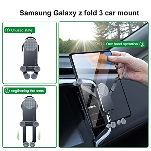 Xuenair Amazing Z Fold Car Mount Universal Z Fold 4 Car Mount Aluminum,Vent Samsung Z Fold 3 Car Mount for Galaxy Z Fold 4 3 2[Without CASE] S21 S20 iPhone 13 pro max 4.7-8" Phones-Black