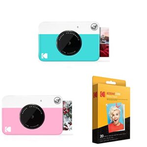 kodak printomatic digital instant print camera (blue) & printomatic digital instant print camera (pink) & 2″x3″ premium zink photo paper (20 sheets) compatible with kodak smile