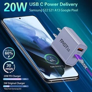 USB C Wall Charger with C to C Cable 10FT, Ancekoy 2-Pack 20W Fast Charge 3.0 Block 3A USBC to USB C Power Charger Cord Compatible Samsung Galaxy A53 5G A73 A33 A13 S22 Ultra S21 S20, Google Pixel