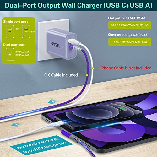 USB C Wall Charger with C to C Cable 10FT, Ancekoy 2-Pack 20W Fast Charge 3.0 Block 3A USBC to USB C Power Charger Cord Compatible Samsung Galaxy A53 5G A73 A33 A13 S22 Ultra S21 S20, Google Pixel