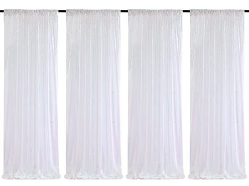 White Iridescent Sequin Backdrop Curtains 4 Packs 2ftx8ft Wedding Stage Background Backdrop Glitter Fabric Backdrop Drape