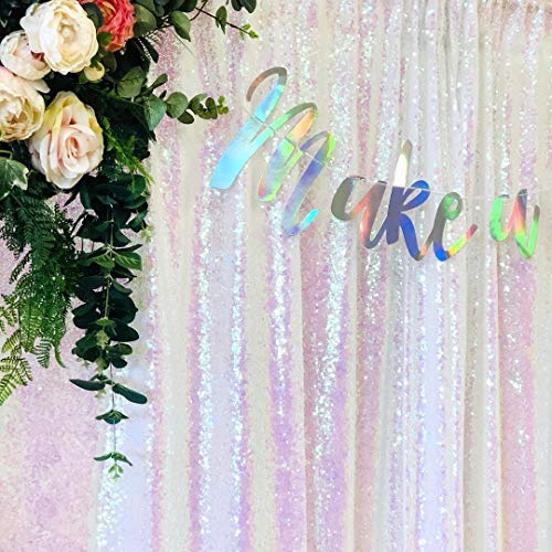 White Iridescent Sequin Backdrop Curtains 4 Packs 2ftx8ft Wedding Stage Background Backdrop Glitter Fabric Backdrop Drape