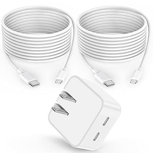 iPhone 14 13 Fast Charger, 40W Dual USB-C Quick Wall Charger[MFi Certified] 2pack 6FT Long Lightning Cable+Double Port Foldable USBC Apple Charger Fast Charging for iPhone 14/13/12/11/XR/XS/SE/iPad