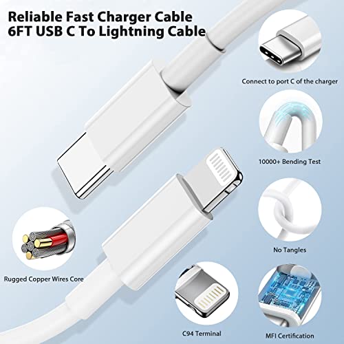 iPhone 14 13 Fast Charger, 40W Dual USB-C Quick Wall Charger[MFi Certified] 2pack 6FT Long Lightning Cable+Double Port Foldable USBC Apple Charger Fast Charging for iPhone 14/13/12/11/XR/XS/SE/iPad