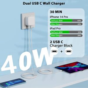 iPhone 14 13 Fast Charger, 40W Dual USB-C Quick Wall Charger[MFi Certified] 2pack 6FT Long Lightning Cable+Double Port Foldable USBC Apple Charger Fast Charging for iPhone 14/13/12/11/XR/XS/SE/iPad