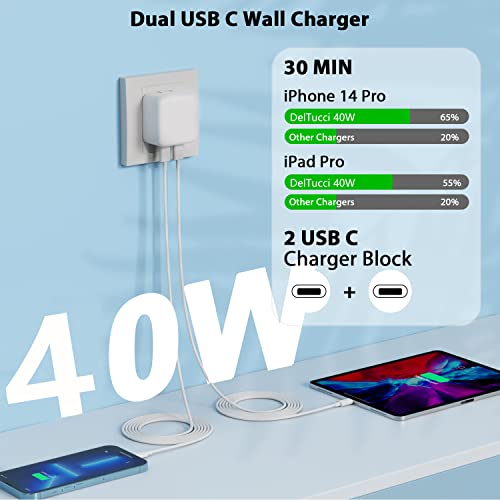 iPhone 14 13 Fast Charger, 40W Dual USB-C Quick Wall Charger[MFi Certified] 2pack 6FT Long Lightning Cable+Double Port Foldable USBC Apple Charger Fast Charging for iPhone 14/13/12/11/XR/XS/SE/iPad