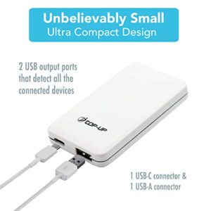 Top-Up USB C Wall Charger | Ultra-Slim Fast Plug | 18w Flat Dual Port USB Charger for Your USB A & USB C Devices, iPhone 11/11 Pro /11 Pro Max/XR/XS/Max, LG, Galaxy S21/S20 Pixel, Air Pods|(White)