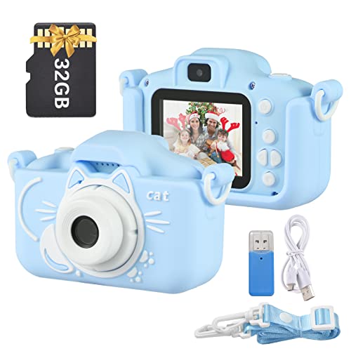 Andoer X8 Mini Kids Digital Camera 1080P 20MP Dual Lens 2.0 Inch IPS Screen Built-in Battery Interesting Games with 32GB Memory Card USB Card Reader Neck Strap Birthday for Boys Girls