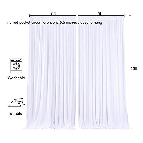 10x10 White Backdrop Curtain for Parties Wedding Wrinkle Free White Photo Curtains Backdrop Drapes Fabric Decoration for Baby Shower 5ft x 10ft,2 Panels