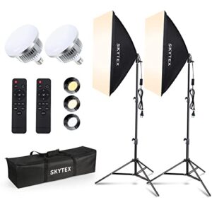 softbox lighting kit, skytex continuous photography lighting kit with 2x20x28in soft box | 2x 85w 2700-6400k e27 led bulb, photo studio lights equipment for camera shooting, video recording…