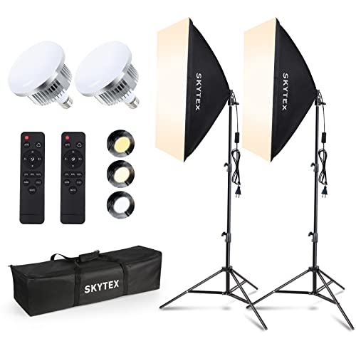 Softbox Lighting Kit, skytex Continuous Photography Lighting Kit with 2x20x28in Soft Box | 2X 85W 2700-6400K E27 LED Bulb, Photo Studio Lights Equipment for Camera Shooting, Video Recording…