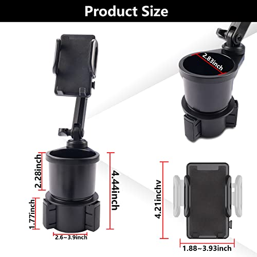 Car Cup Holder Phone Mount 2 in 1 Car Cup Holder Expander for Car Ultra Stability & 360°Rotation Cup Holder Extender with Adjustable Base Compatible with iPhone Samsung Galaxy All Smartphones