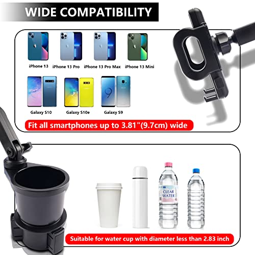 Car Cup Holder Phone Mount 2 in 1 Car Cup Holder Expander for Car Ultra Stability & 360°Rotation Cup Holder Extender with Adjustable Base Compatible with iPhone Samsung Galaxy All Smartphones