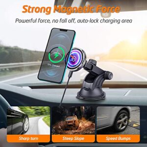 15W Wireless Magnetic Car Charger, WixGear Wireless Magnetic Air Vent and Dashboard Car Charger Charger for iPhone 13/13 Pro/13 Pro Max/13 Mini/ 12/12 Pro/ 12 Pro Max/12 Mini with Auto Alignment