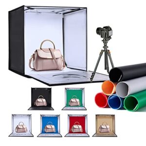 zkeezm light box photography 20″x20″ with 160led lights and 6 color backdrops photo box with lights foldable light box with adjustable brightness, 3000-6500k bi-colour portable light box shooting