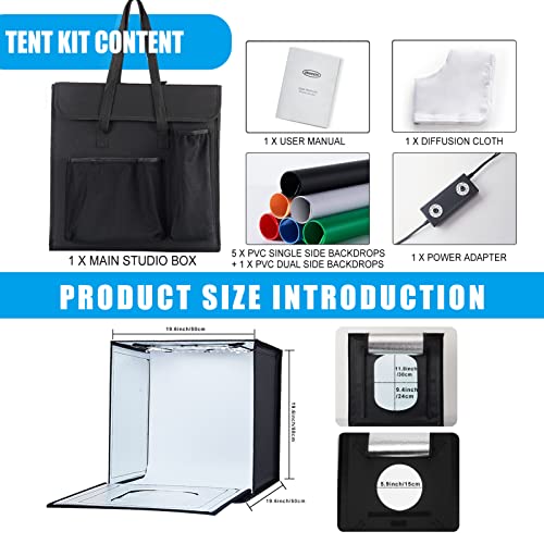 ZKEEZM Light Box Photography 20"x20" with 160LED Lights and 6 Color Backdrops Photo Box with Lights Foldable Light Box with Adjustable Brightness, 3000-6500K Bi-Colour Portable Light Box Shooting