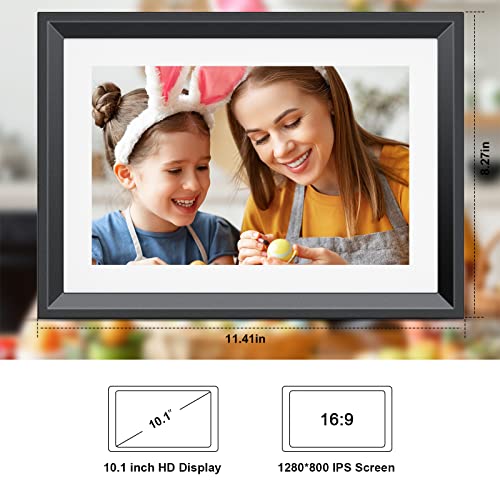 FRAMEO 10.1 Inch Digital Picture Frame WiFi, Smart Digital Photo Frame with 1280x800 IPS Touch Screen Display, Built-in 16GB Storage, Auto-Rotate, Easy Setup, Share Photos and Videos via Frameo App