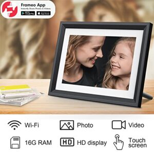 FRAMEO 10.1 Inch Digital Picture Frame WiFi, Smart Digital Photo Frame with 1280x800 IPS Touch Screen Display, Built-in 16GB Storage, Auto-Rotate, Easy Setup, Share Photos and Videos via Frameo App