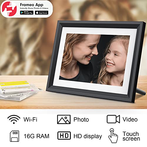 FRAMEO 10.1 Inch Digital Picture Frame WiFi, Smart Digital Photo Frame with 1280x800 IPS Touch Screen Display, Built-in 16GB Storage, Auto-Rotate, Easy Setup, Share Photos and Videos via Frameo App