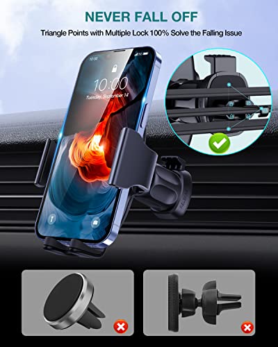 Diaclara Car Phone Holder Mount, [Military Sturdy, Firmly Grip & Never Slip] Universal Car Phone Mount, Metal Hook Clip Car Vent Phone Mount Compatible with All iPhone Samsung Android Smartphone