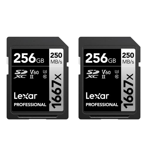 Lexar Professional 1667x 256GB (2-Pack) SDXC UHS-II Cards, Up To 250MB/s Read, for Professional Photographer, Videographer, Enthusiast (LSD1667256G-B2NNU)