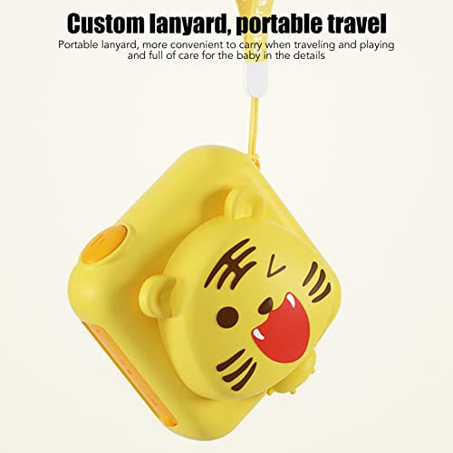 Kids Camera, 32GB Memory Card Kid Camera Digital Cute Cartoon Yellow Tiger 600mAh Battery Multi Function 20 Million PX for Outdoor for Christmas for Home