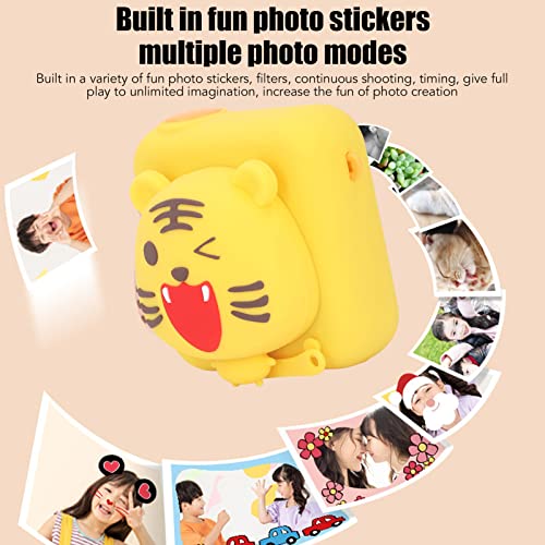 Kids Camera, 32GB Memory Card Kid Camera Digital Cute Cartoon Yellow Tiger 600mAh Battery Multi Function 20 Million PX for Outdoor for Christmas for Home