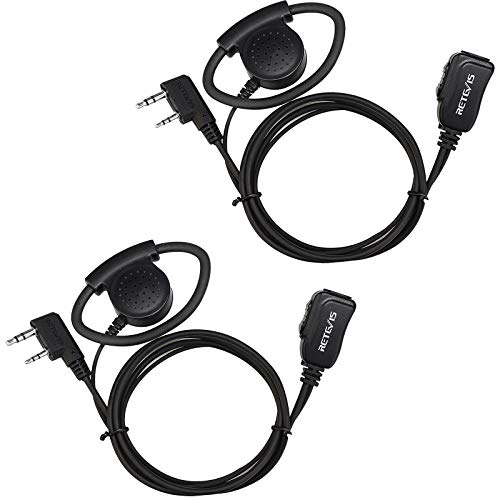 Retevis RT22 Adjustable Soft Earhook Walkie Talkie Earpiece with Mic, Compatible RT22 RT21 RT68 RT22S H-777S RB39 Baofeng UV-5R pxton Walkie-Talkie, 2 Pin 2 Way Radio Earpiece(2 Pack)