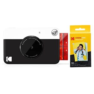 kodak printomatic digital instant print camera (black) with kodak 2ʺx3ʺ premium zink photo paper (50 sheets)