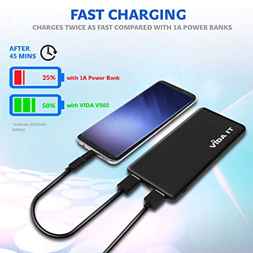 Vida IT Slim 5V 2A Power Bank for Heated Vest Rechargeable Heated Jacket Battery Pack Pocket Size Thin 5000mAh Portable USB Charger for Heated Clothing, Scarf, Coat, Pants, Cell Phone USB-C Power Pack